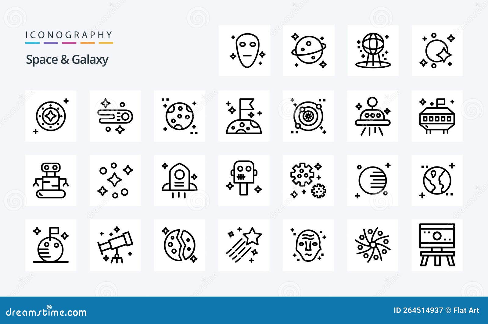 25 Space and Galaxy Line Icon Pack Stock Vector - Illustration of slow ...
