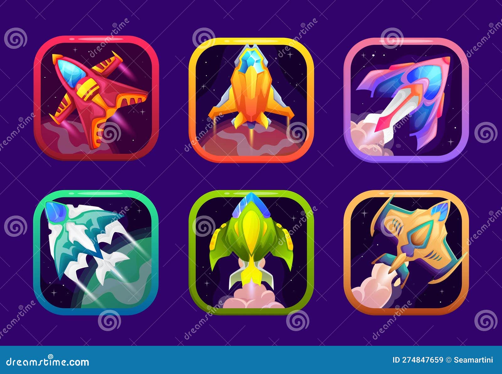 Space Game App Icons, UI Frames and Cartoon GUI Stock Vector ...
