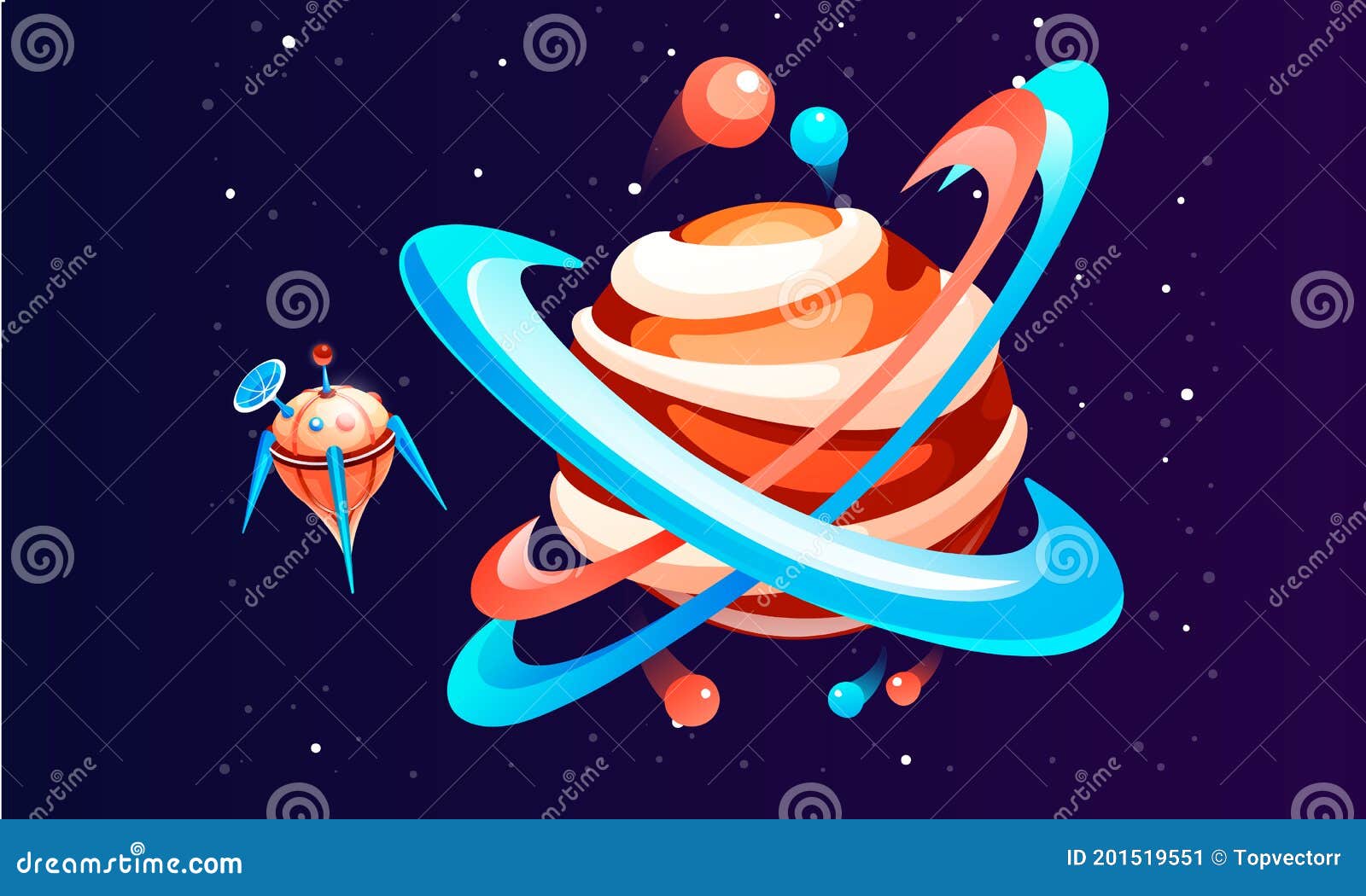 Space Game Elements. Cartoon Luminous Shine Cosmic Objects Rotates ...
