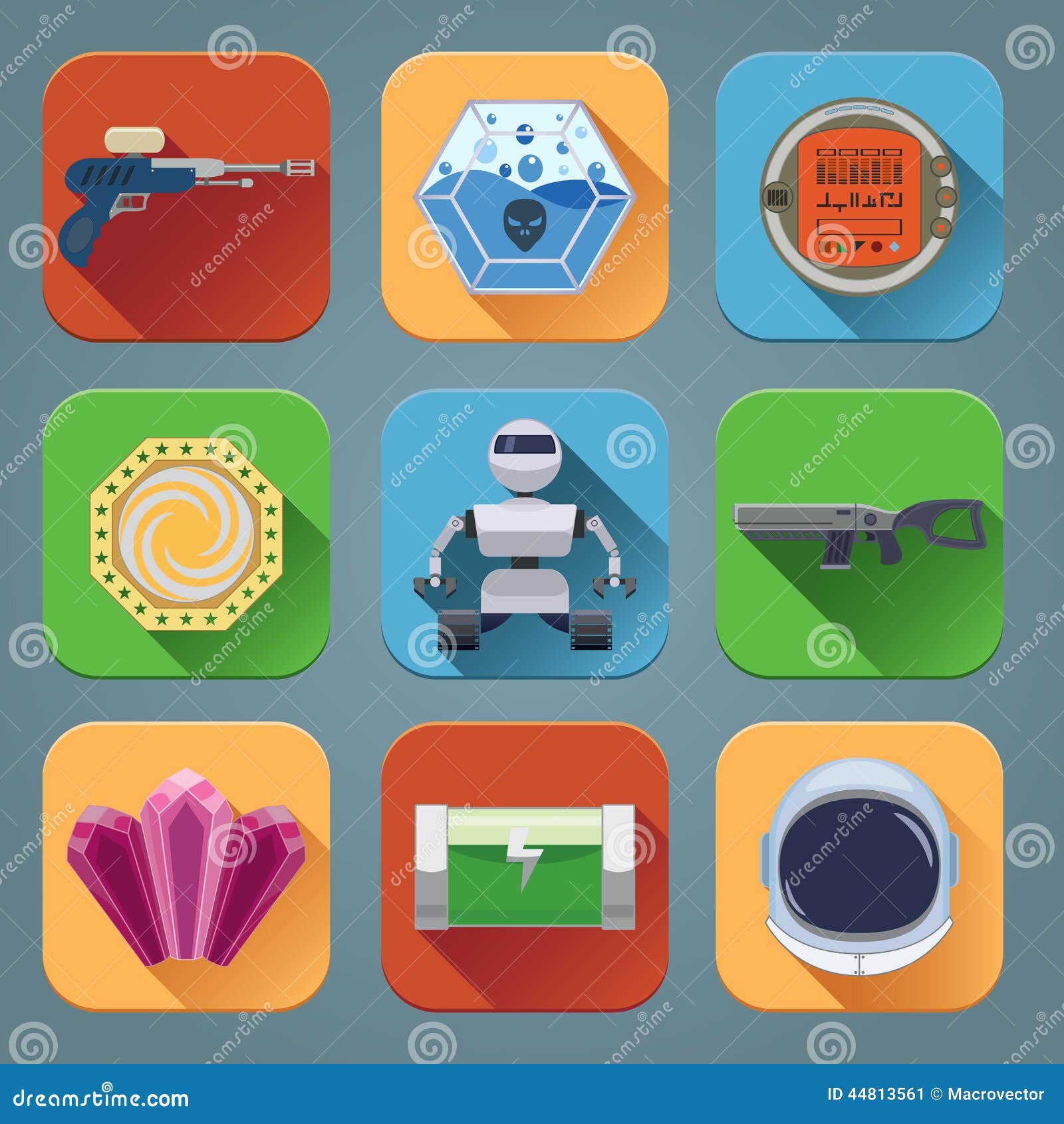 Space Game Icons Flat stock vector. Illustration of entertainment ...