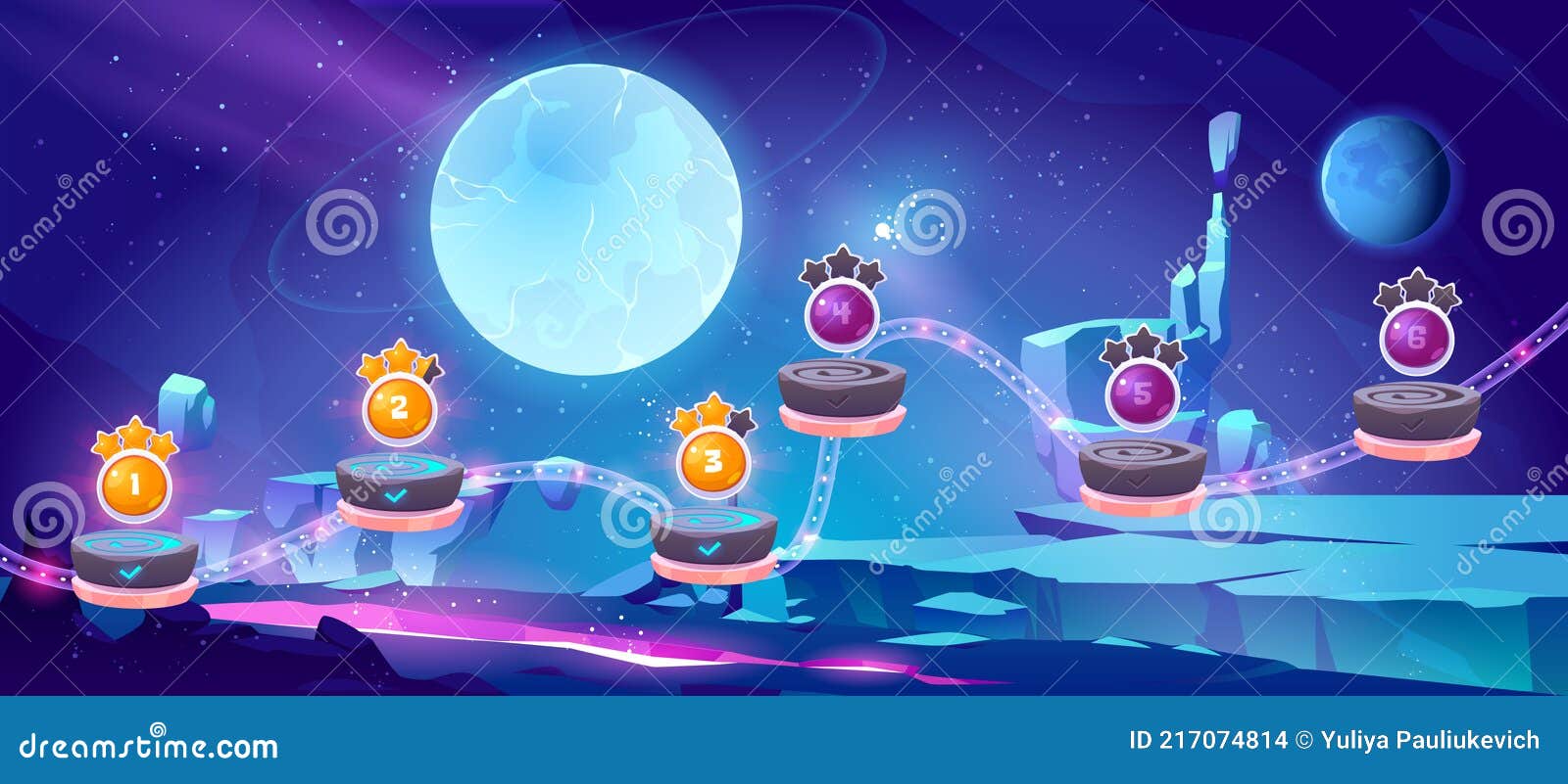 Space Game Level Map with Platforms and Planets Stock Vector ...