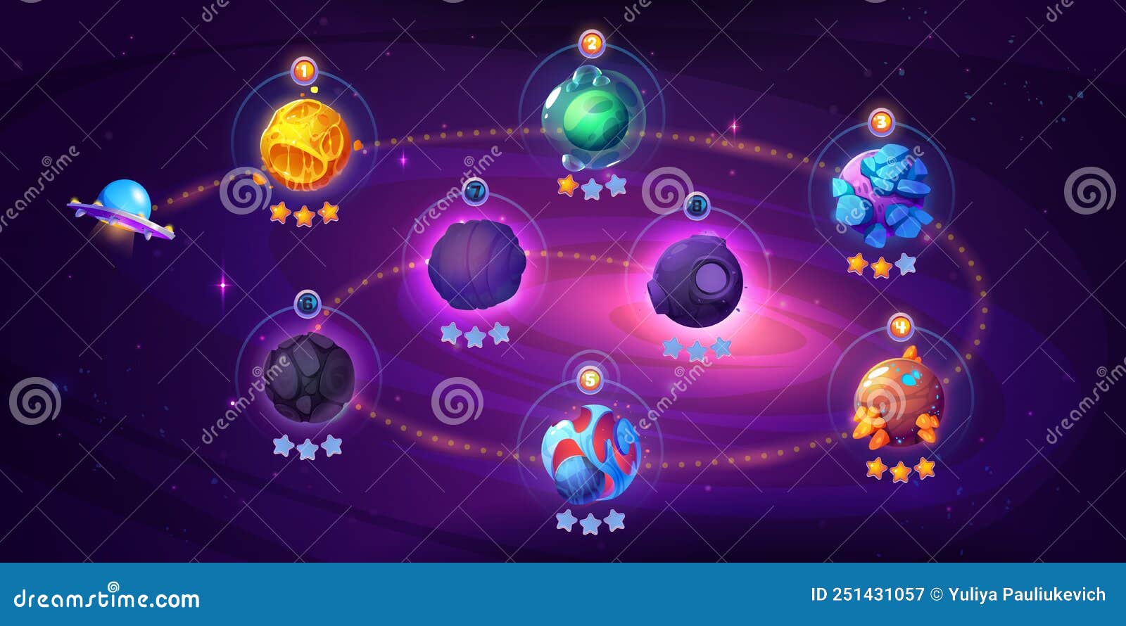 Space Game Level Map with Spaceship and Planets Stock Vector ...