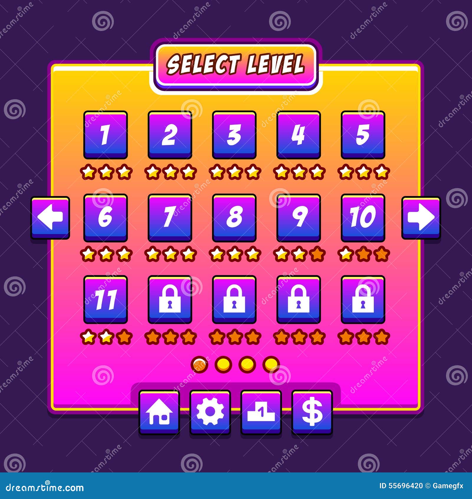 Space Game Menu Level Interface Panels Ui Stock Vector Illustration