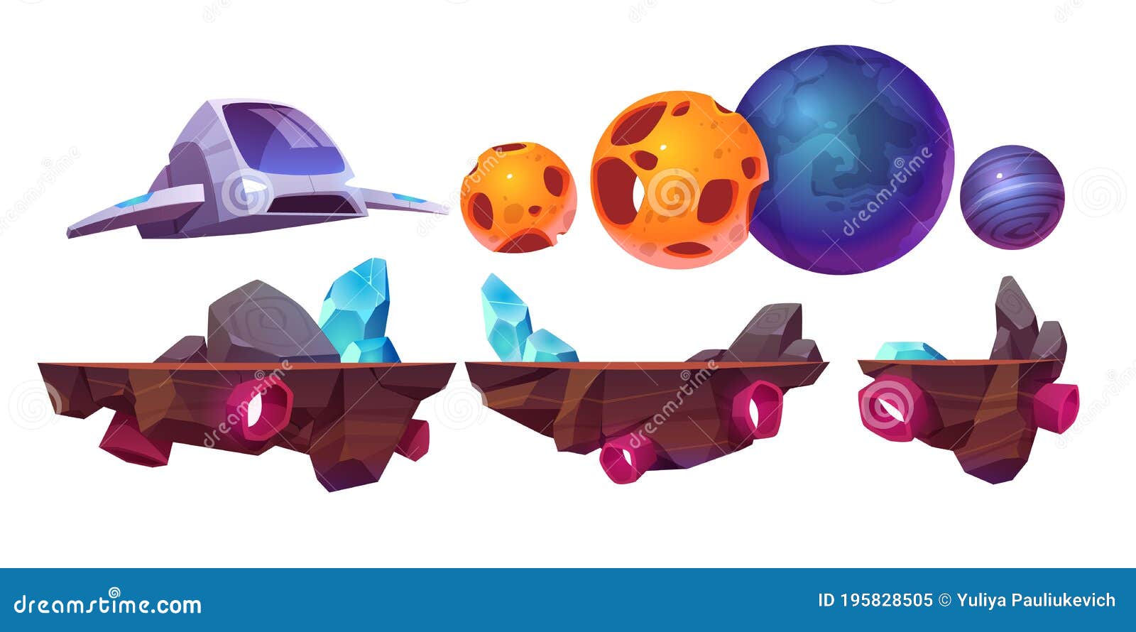 Space Game Platform, Cartoon Arcade Elements Set Stock Vector ...