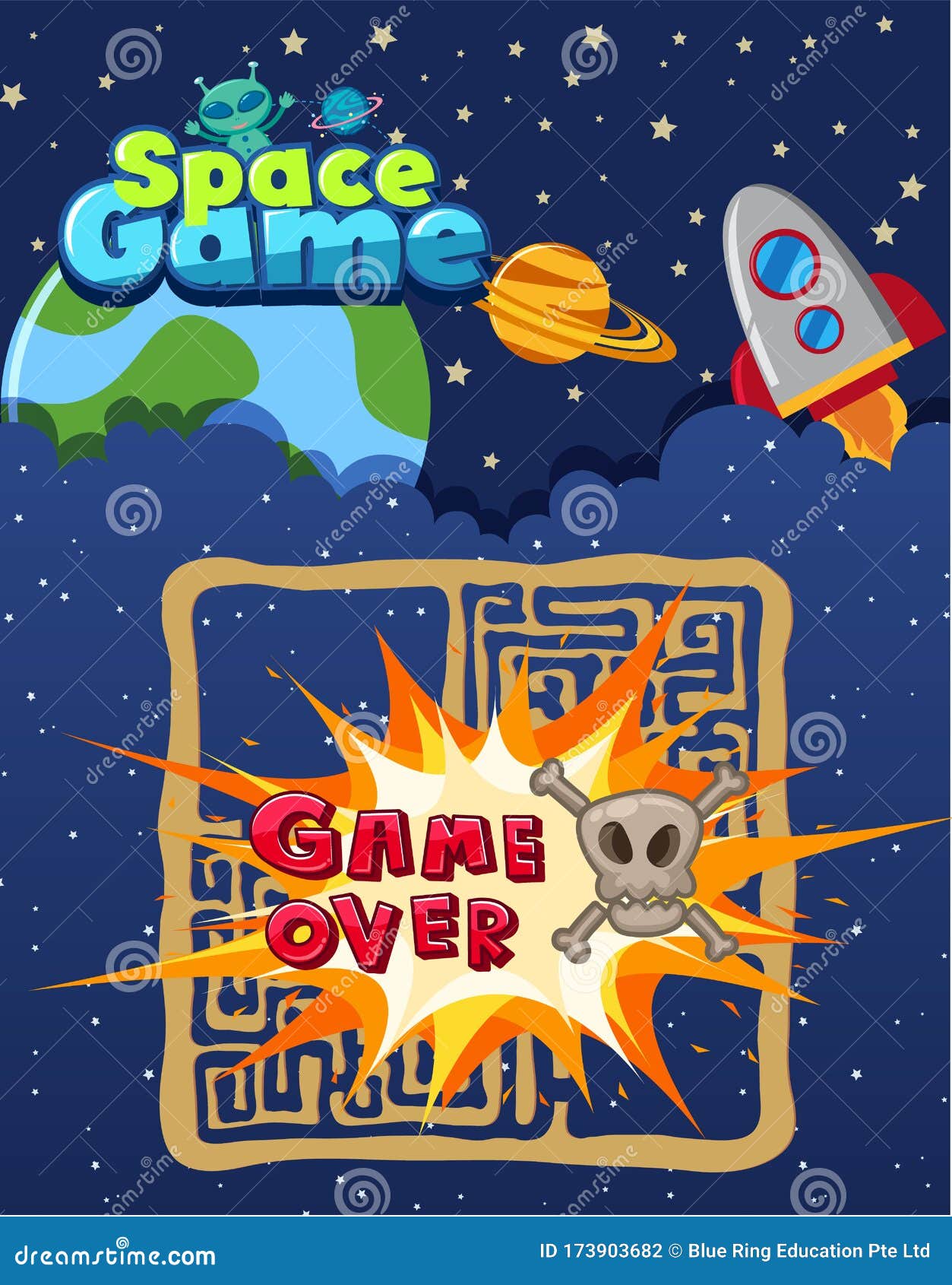 Space Game Template with Game Over on Screen Stock Vector ...