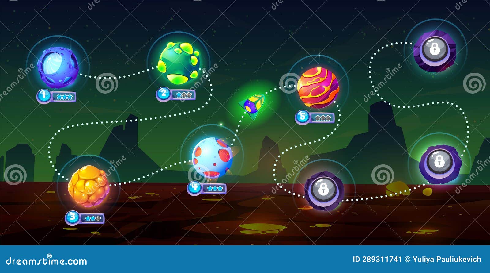 Space Game Ui Level Map with Alien Planets Stock Illustration ... Space Game Ui Level Map with Alien Planets Stock Illustration ...
