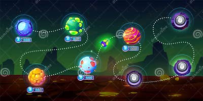 Space Game Ui Level Map with Alien Planets Stock Illustration - Illustration of science, game ...