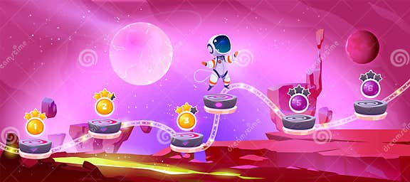 Space Game Ui Level Map with Planet Vector Screen Stock Vector - Illustration of road, computer ...