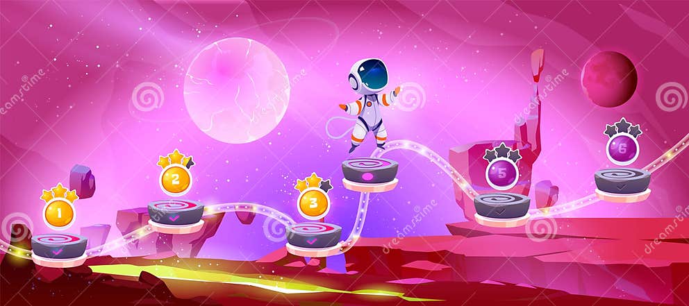 Space Game Ui Level Map with Planet Vector Screen Stock Illustration - Illustration of stage ...