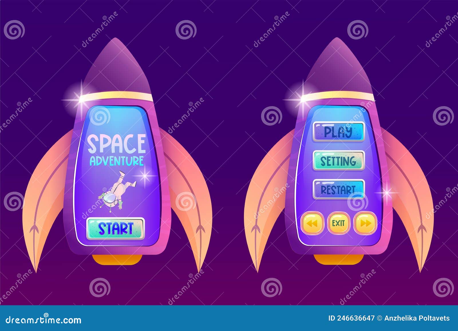Space Game Ui in the Shape of a Rocket for Buttons or Game Title ...