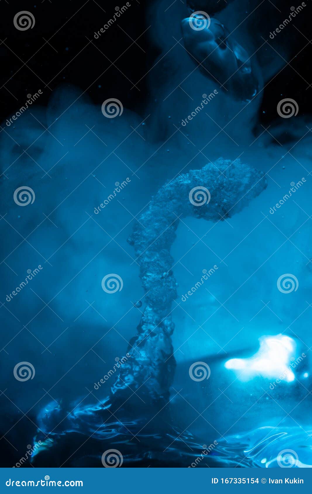 Space Geyser in Blue Fog and an Asteroid on a Black Starry Sky Stock ...