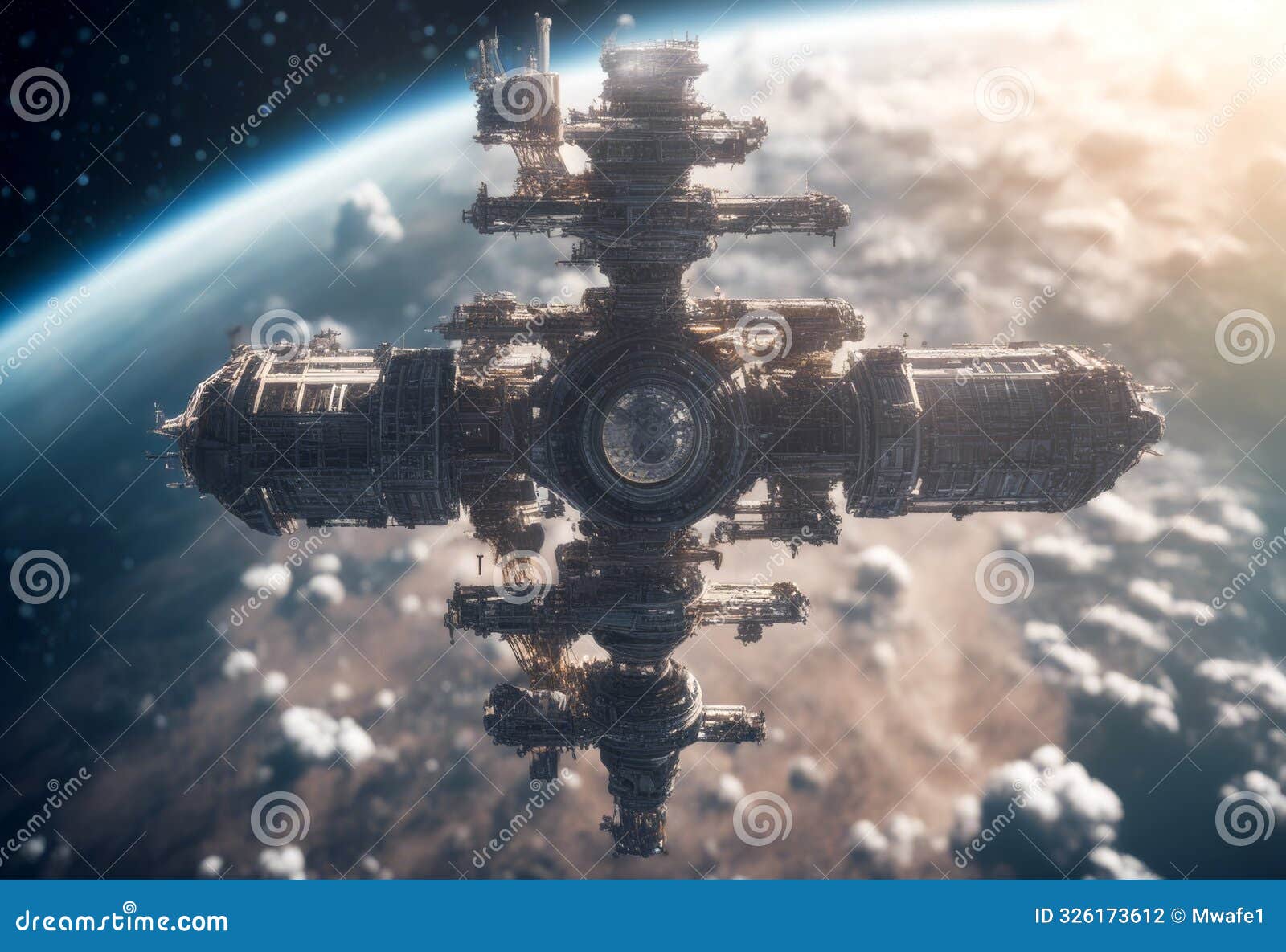 Space Gigantic Station Earth Orbit Planet Spaceship Science Fiction ...