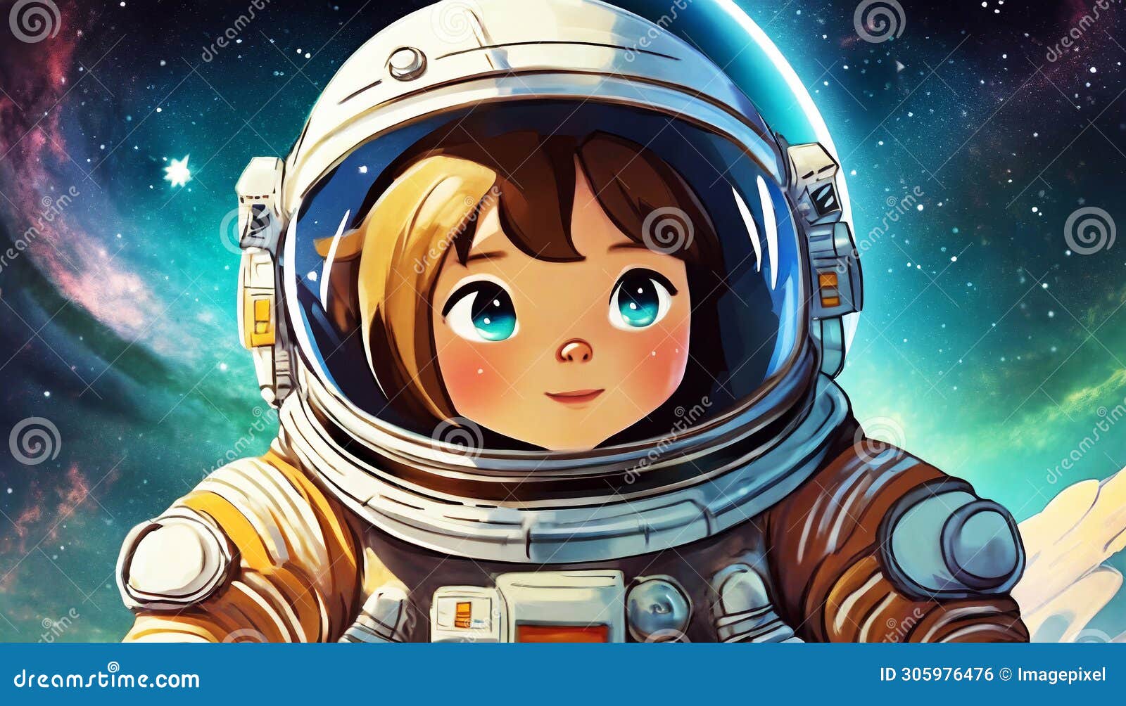 Happy Space Astronaut Girl in Outer Space Stock Photo - Image of pilot ...