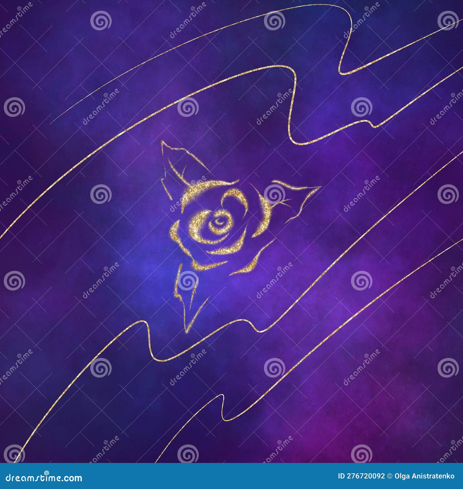Space with Golden Rose - Digital Illustration Gold Stock Illustration ...