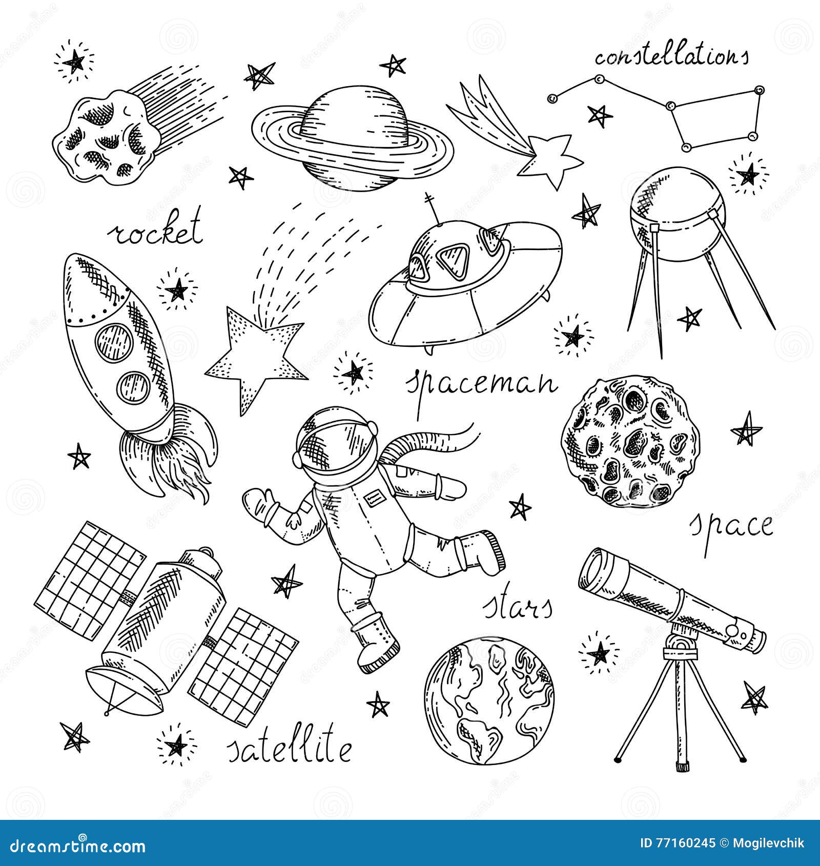Space Hand Drawn Elements Set Stock Vector - Illustration of concept ...