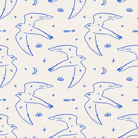 Space Hawk Celestial Bird Minimalist Artistic Trendy Scribble Boho ...