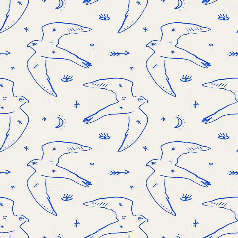 Space Hawk Celestial Bird Minimalist Artistic Trendy Scribble Boho ...