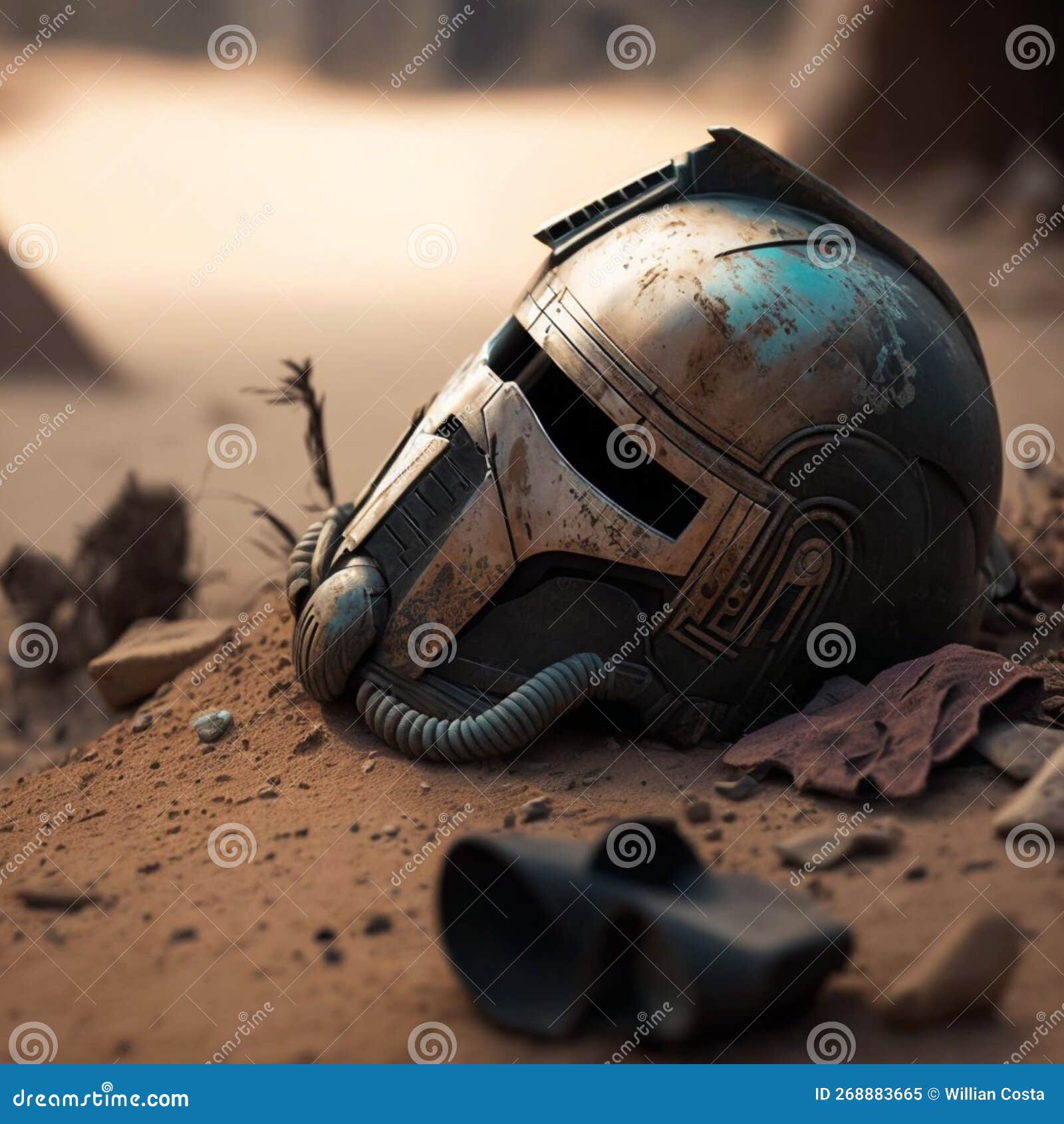 Space Helmet in Desert of Mars Generative AI Stock Illustration ...
