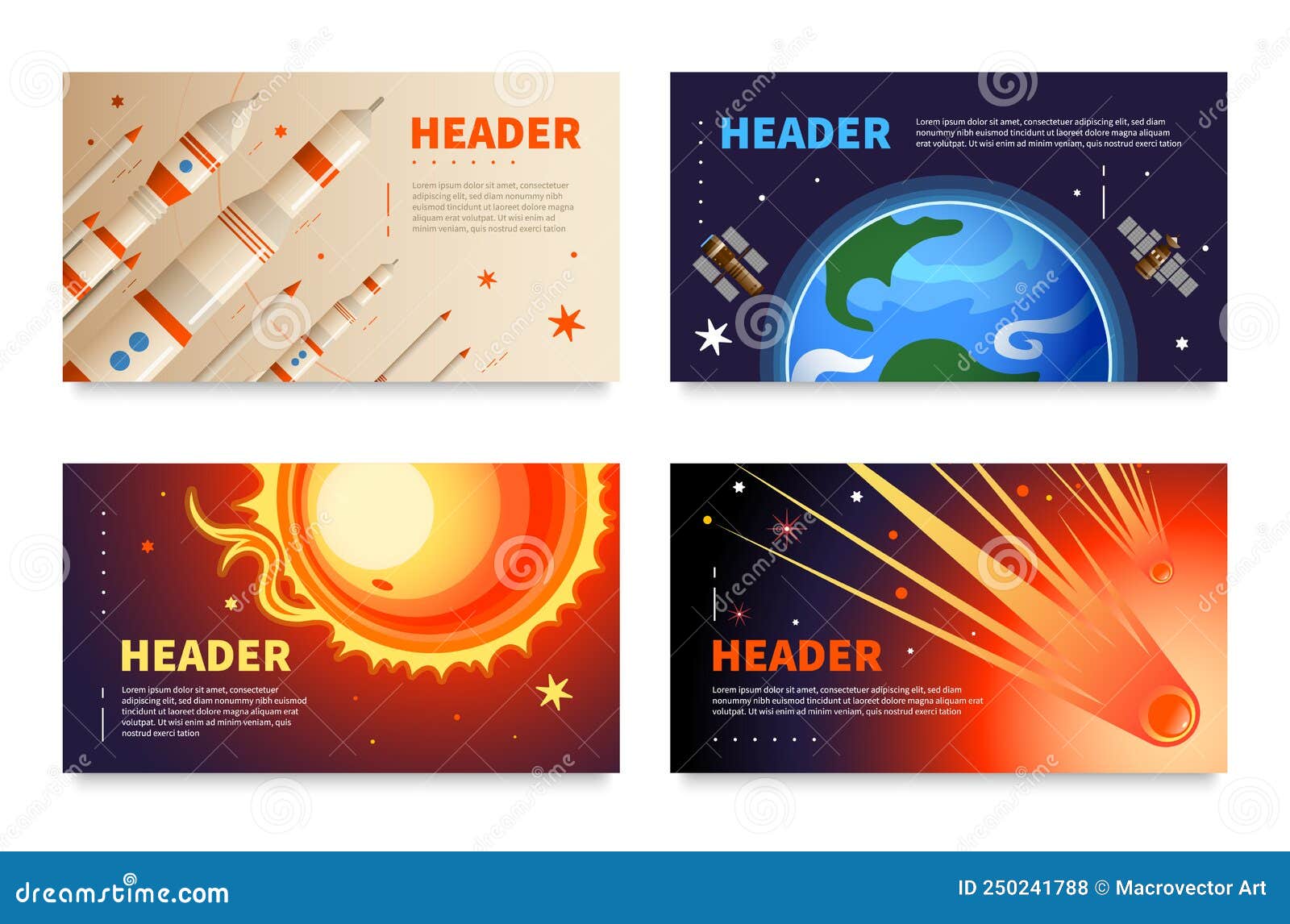 Space Horizontal Banners Set Stock Vector - Illustration of satellite ...