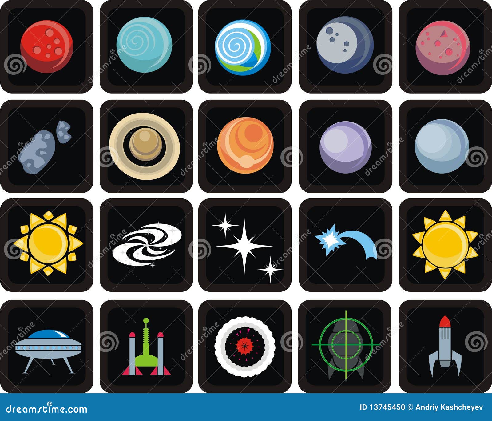 Space icon set stock vector. Illustration of objects - 13745450