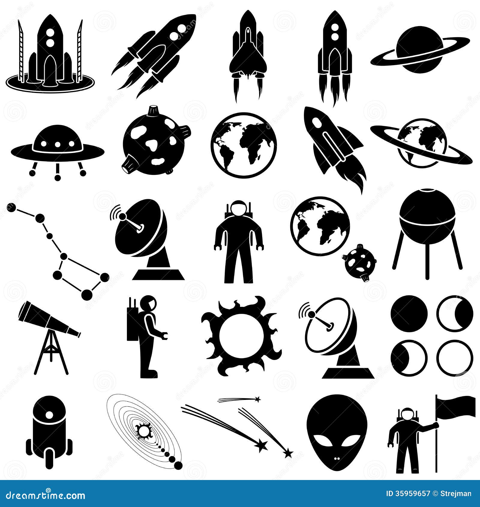 Space icon set stock vector. Illustration of astronautics - 35959657