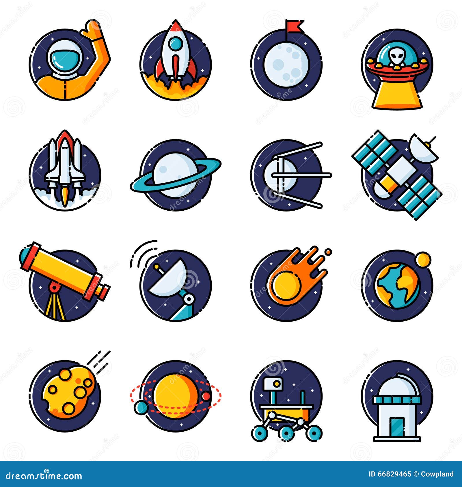 Set Of 12 Space Icons. Outline Thin Line Icons Such As Rocket ...