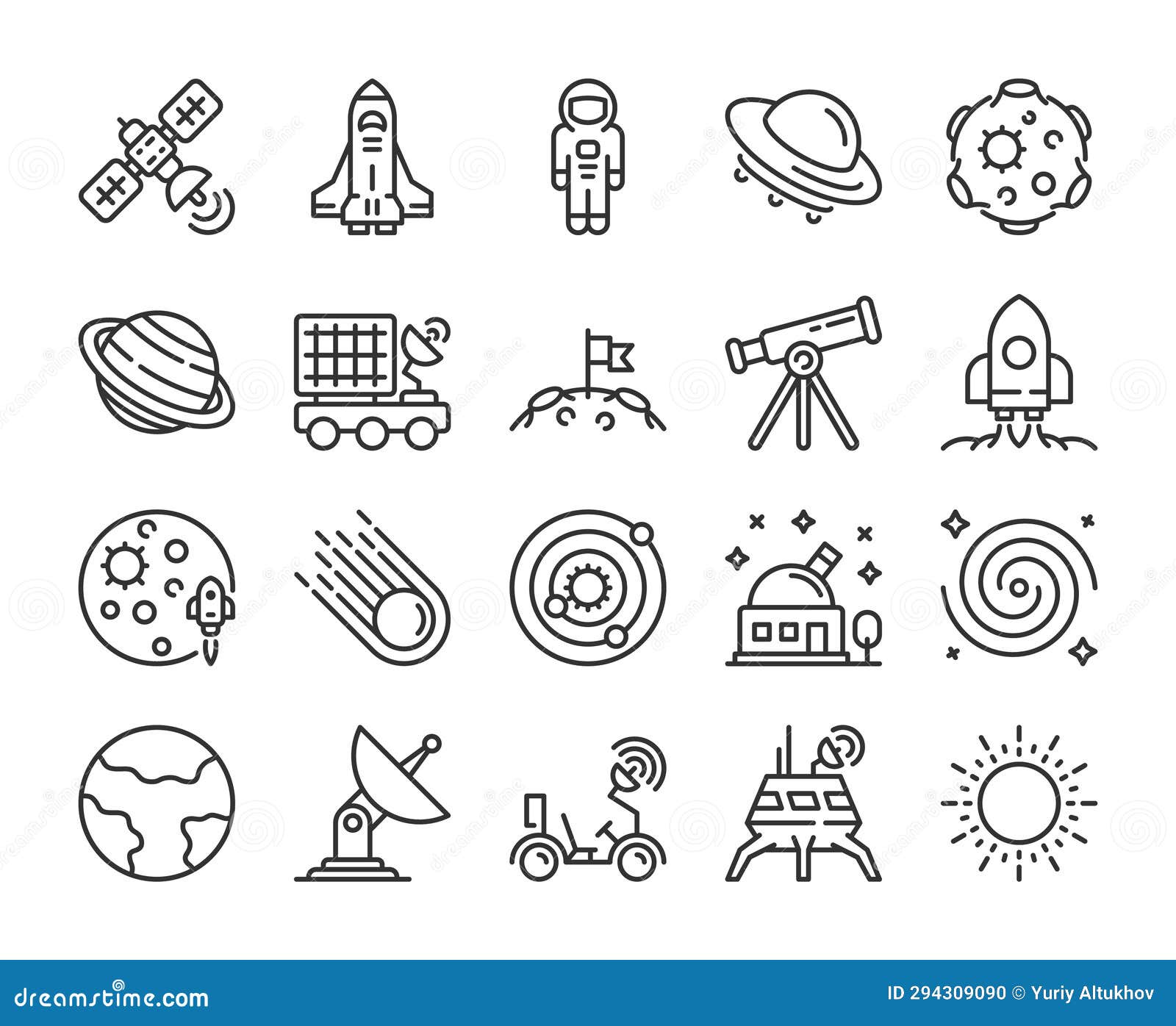 Space Icons. Space Exploration Line Icon Set. Editable Stroke. Stock ...