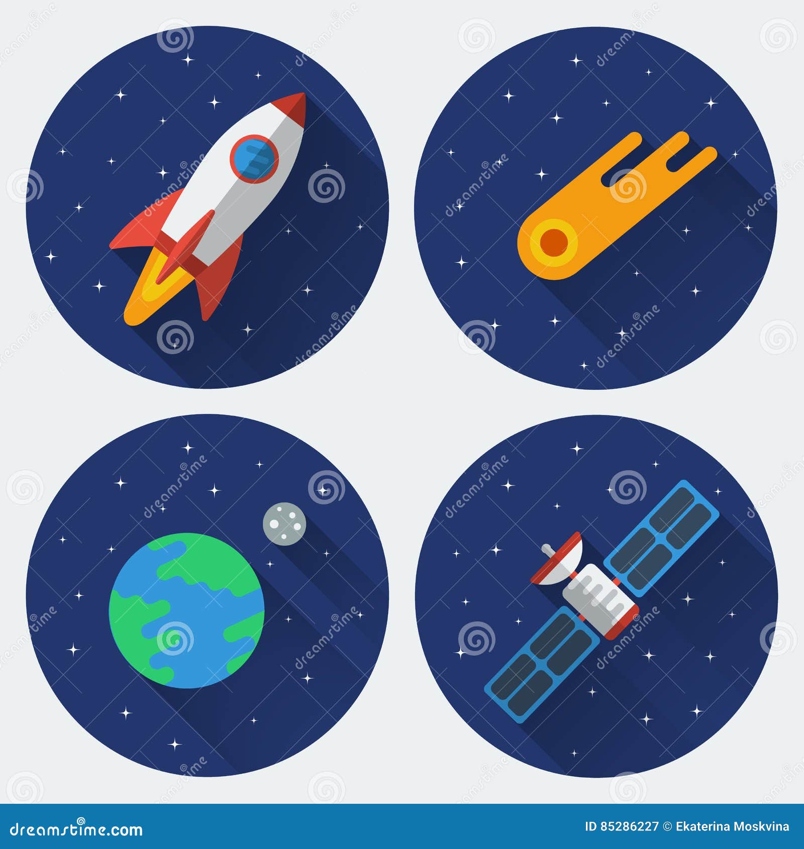 Space Icons with Long Shadow Stock Vector - Illustration of long, color ...