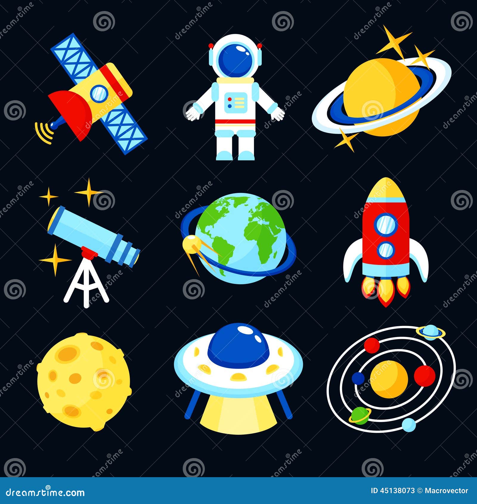 Space icons set stock vector. Illustration of saturn - 45138073