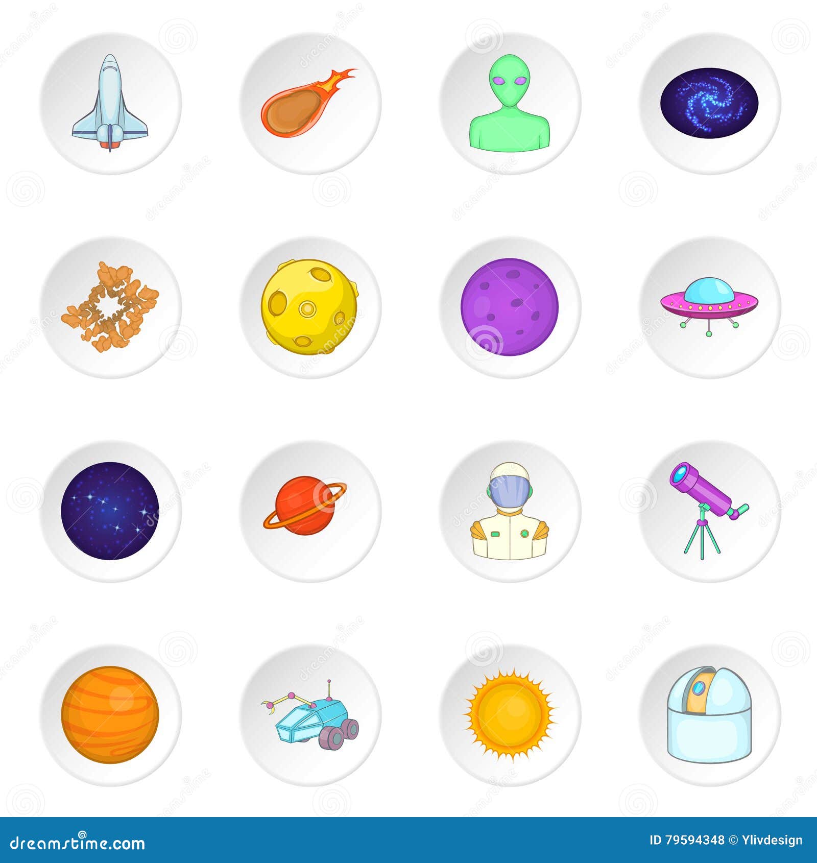 Space Icons Set, Cartoon Style Stock Vector - Illustration of mars ...