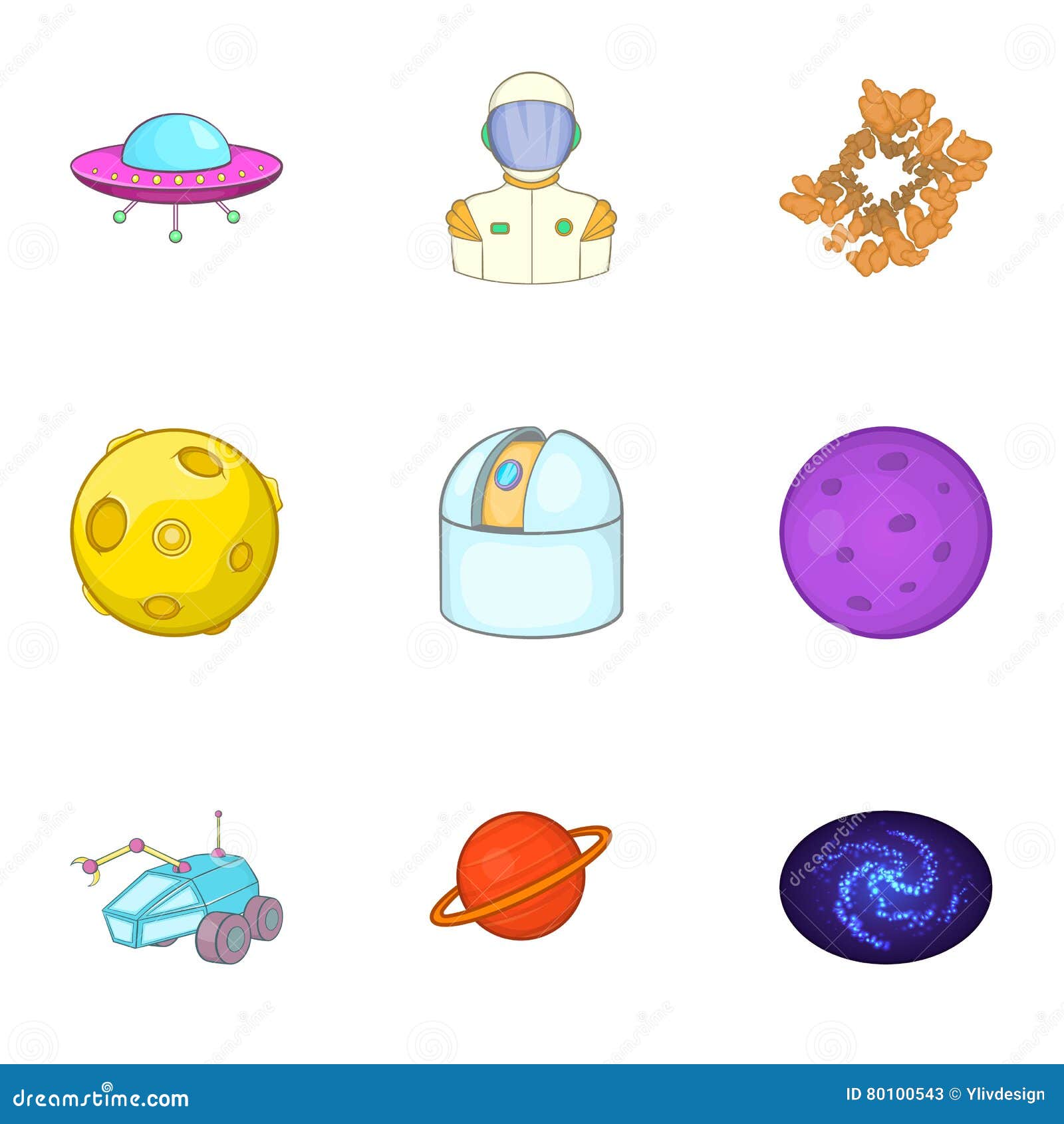 Space Icons Set, Cartoon Style Stock Vector - Illustration of global ...