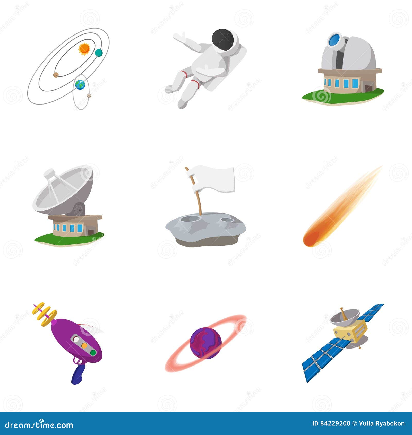 Space Icons Set, Cartoon Style Stock Vector - Illustration of antenna ...