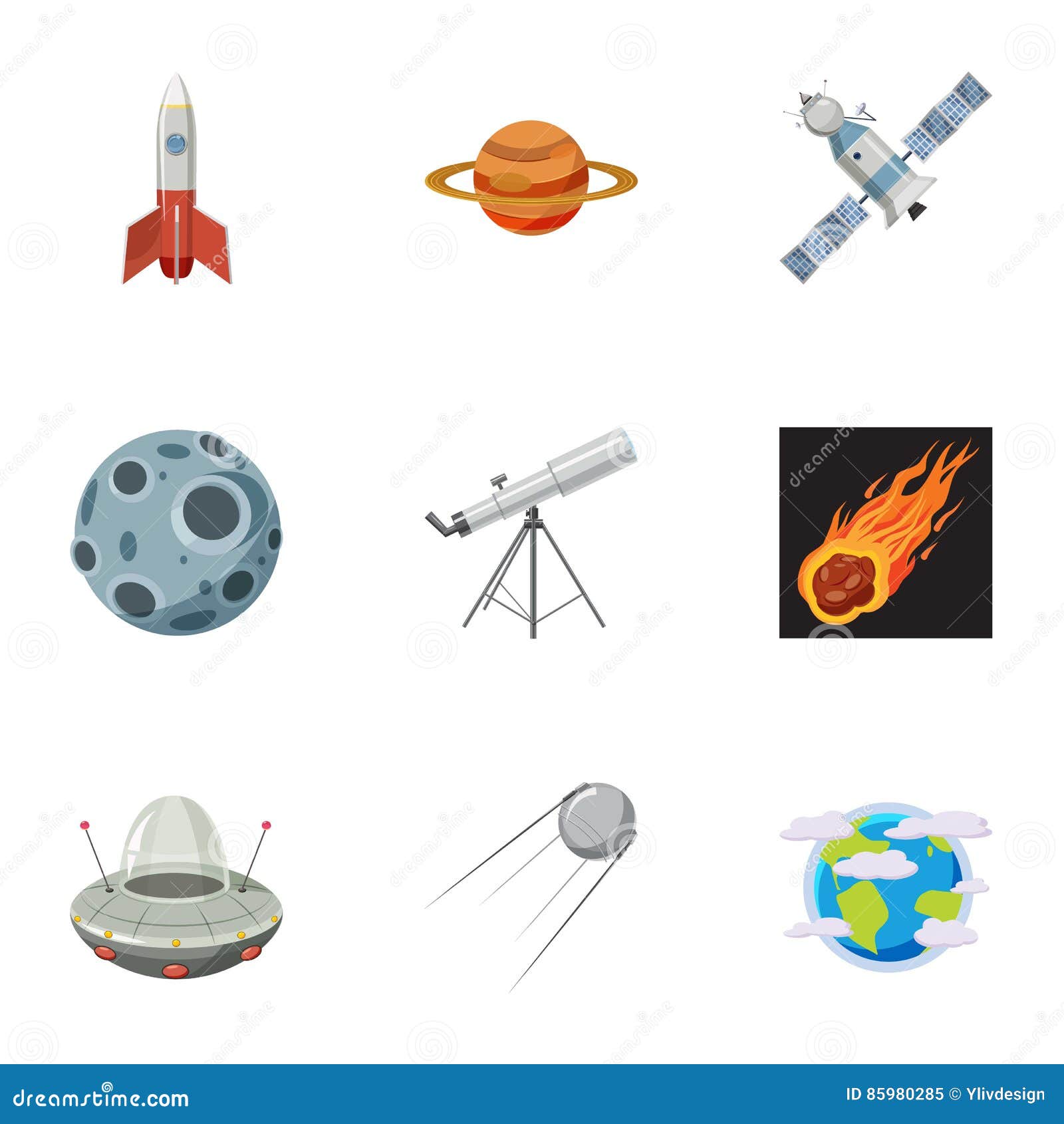 Space Icons Set, Cartoon Style Stock Vector - Illustration of galaxy ...