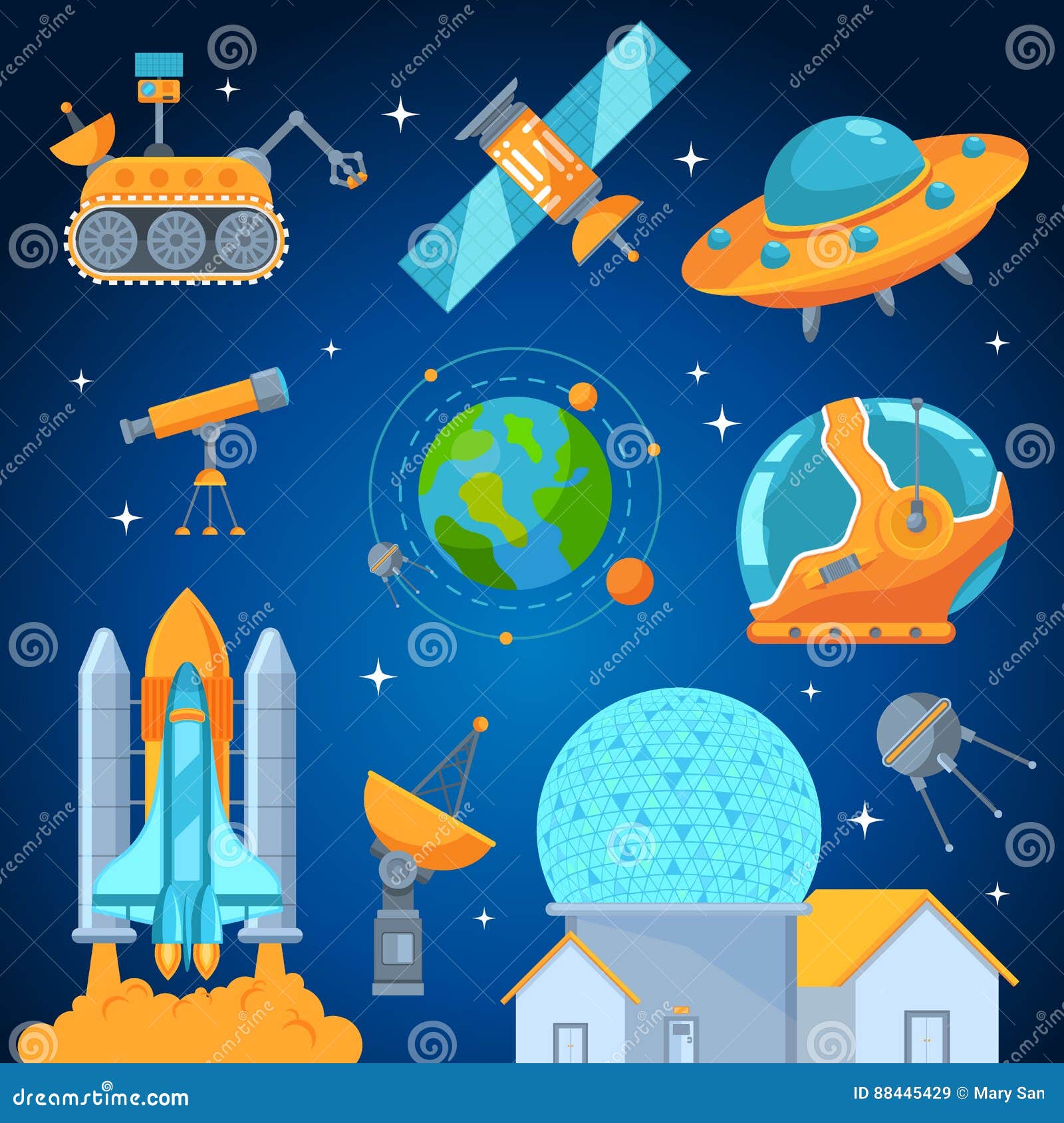 Space Icons Set Flat Style Vector Stock Vector - Illustration of modern ...