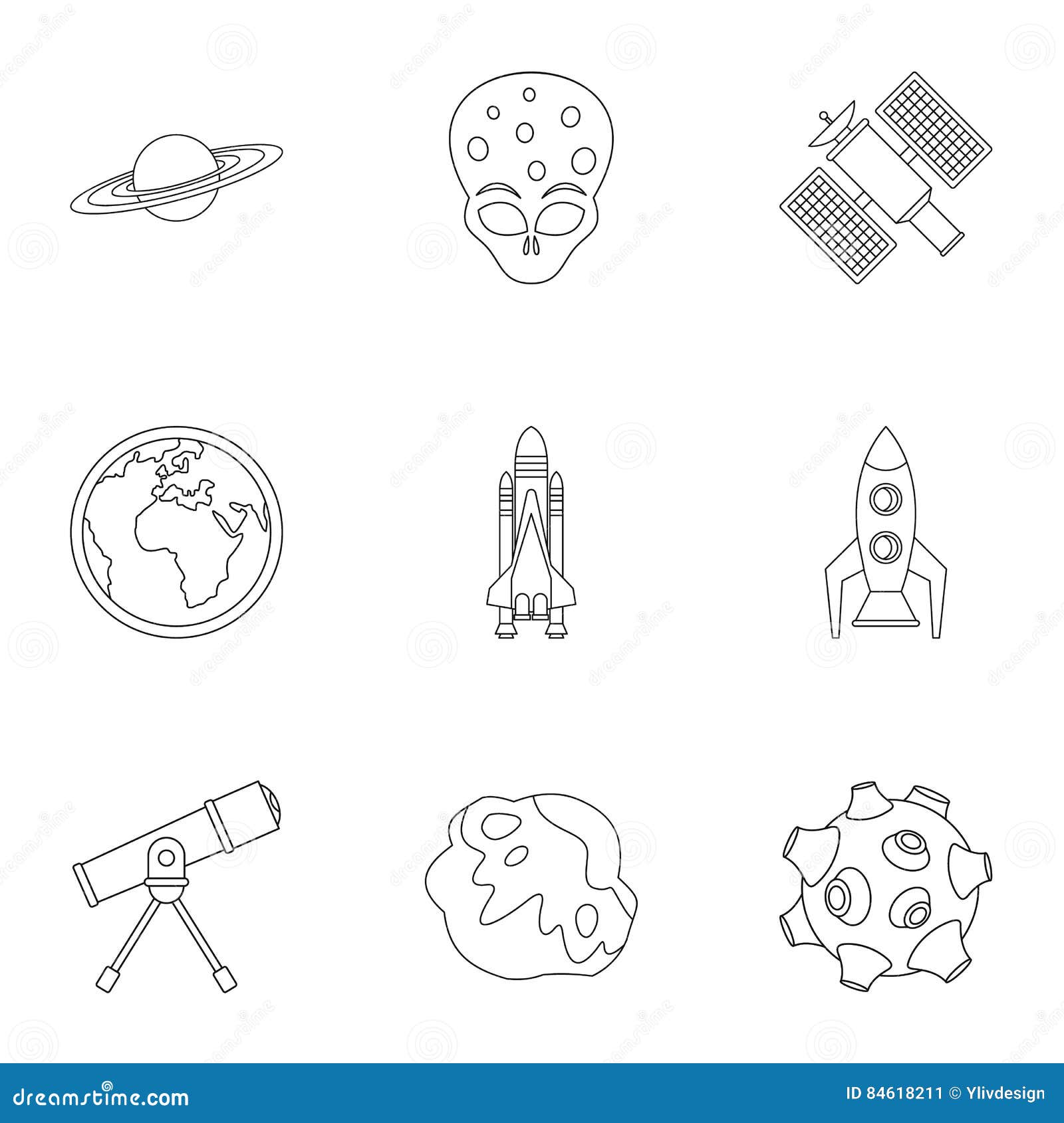 Space Icons Set, Outline Style Stock Vector - Illustration of galaxy ...