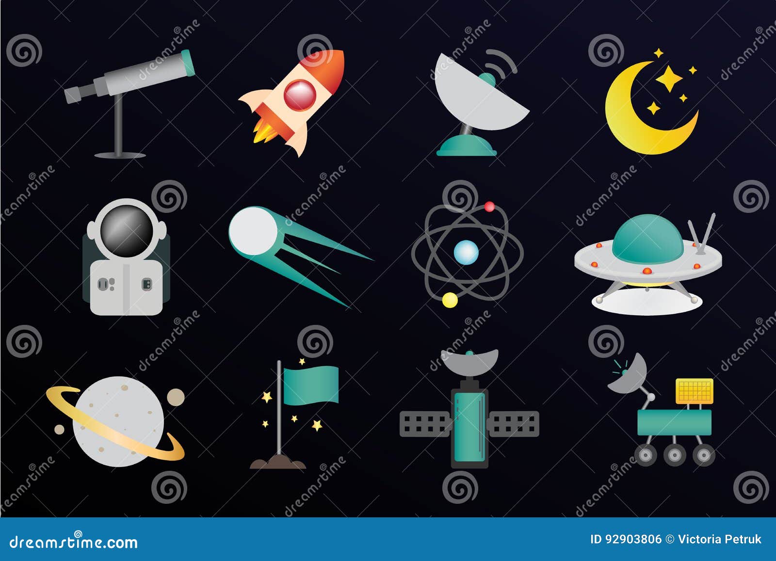 Space icons set stock vector. Illustration of handheld - 92903806