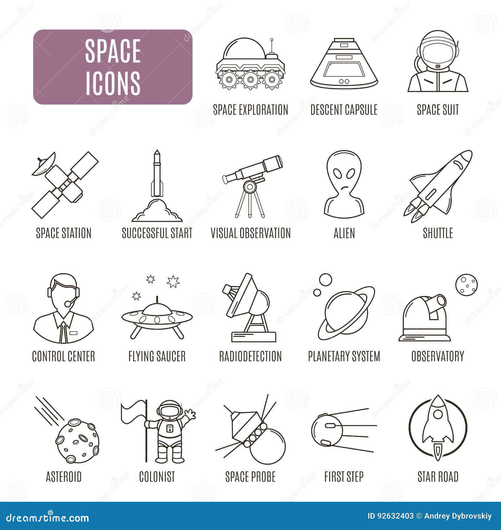 Space Icons. Set of Vector Pictogram Stock Vector - Illustration of ...