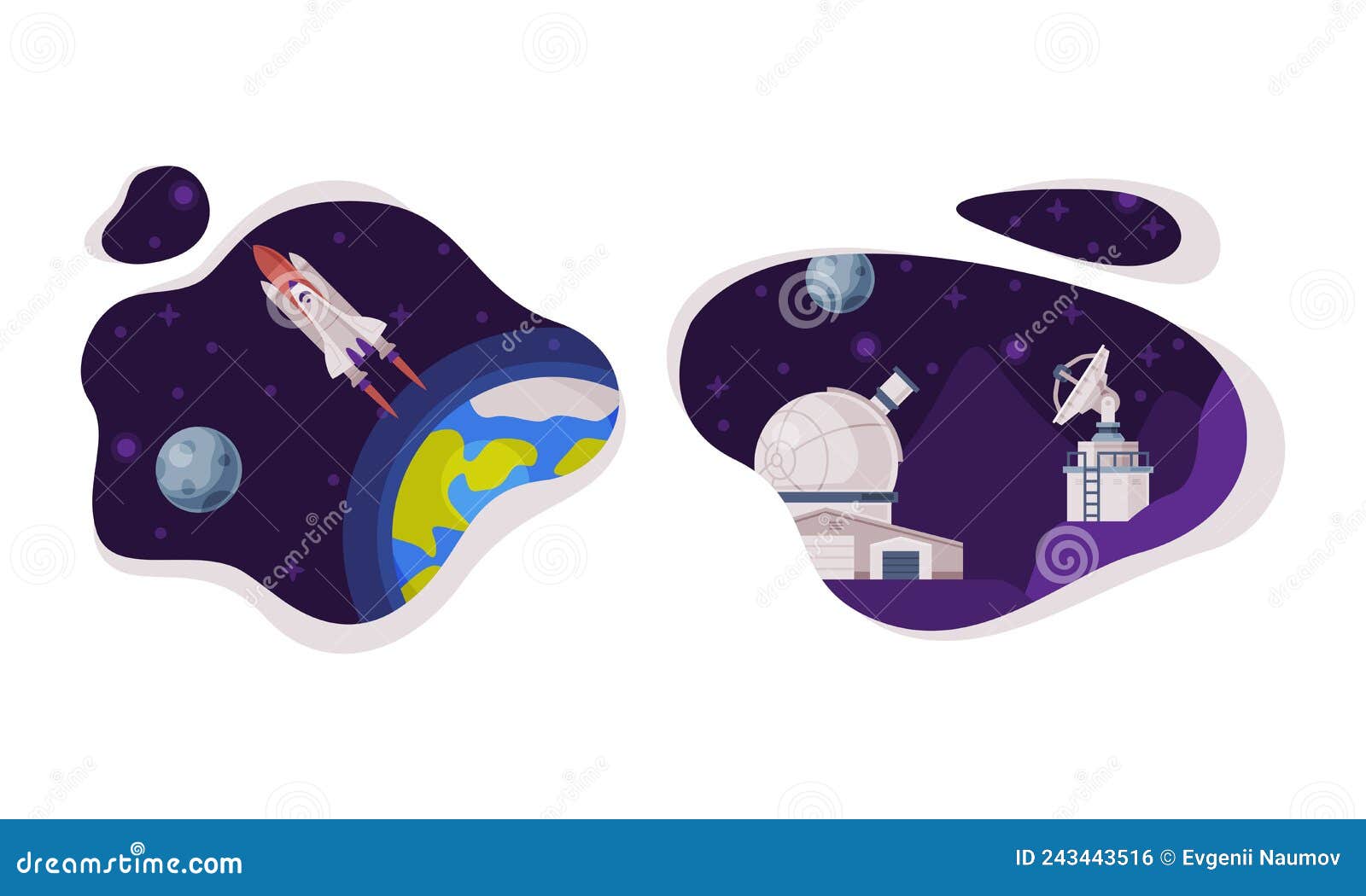 Space Industry Exploration. Space Rocket Launch and Observatory ...