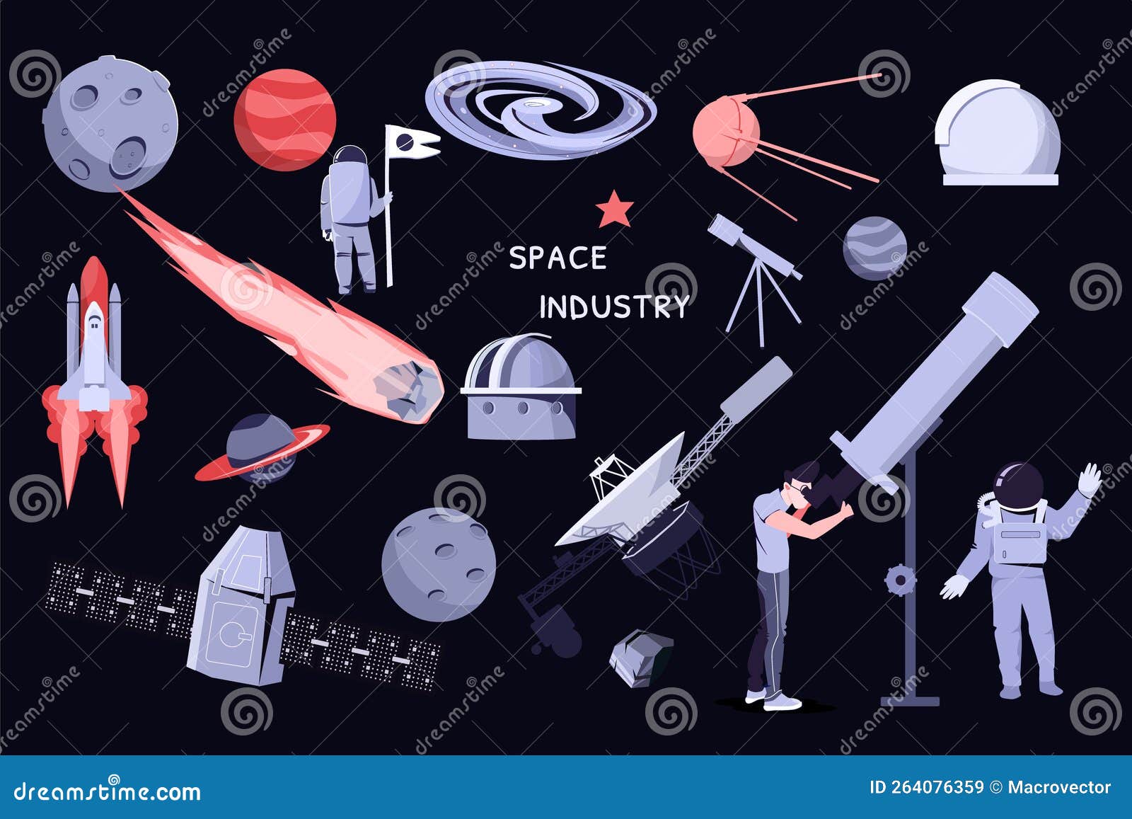 Space Industry Set stock vector. Illustration of observatory - 264076359