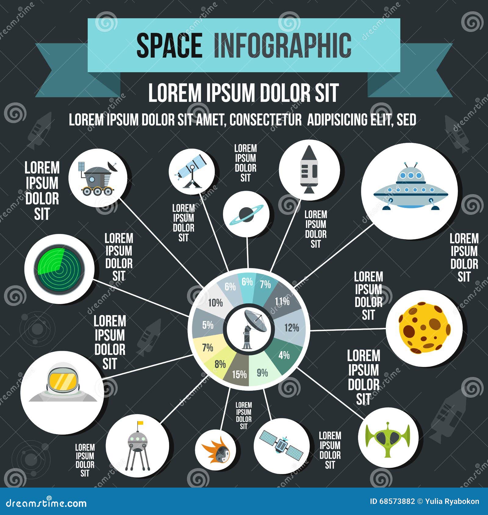 Space Infographic Elements, Flat Style Stock Vector - Illustration of ...
