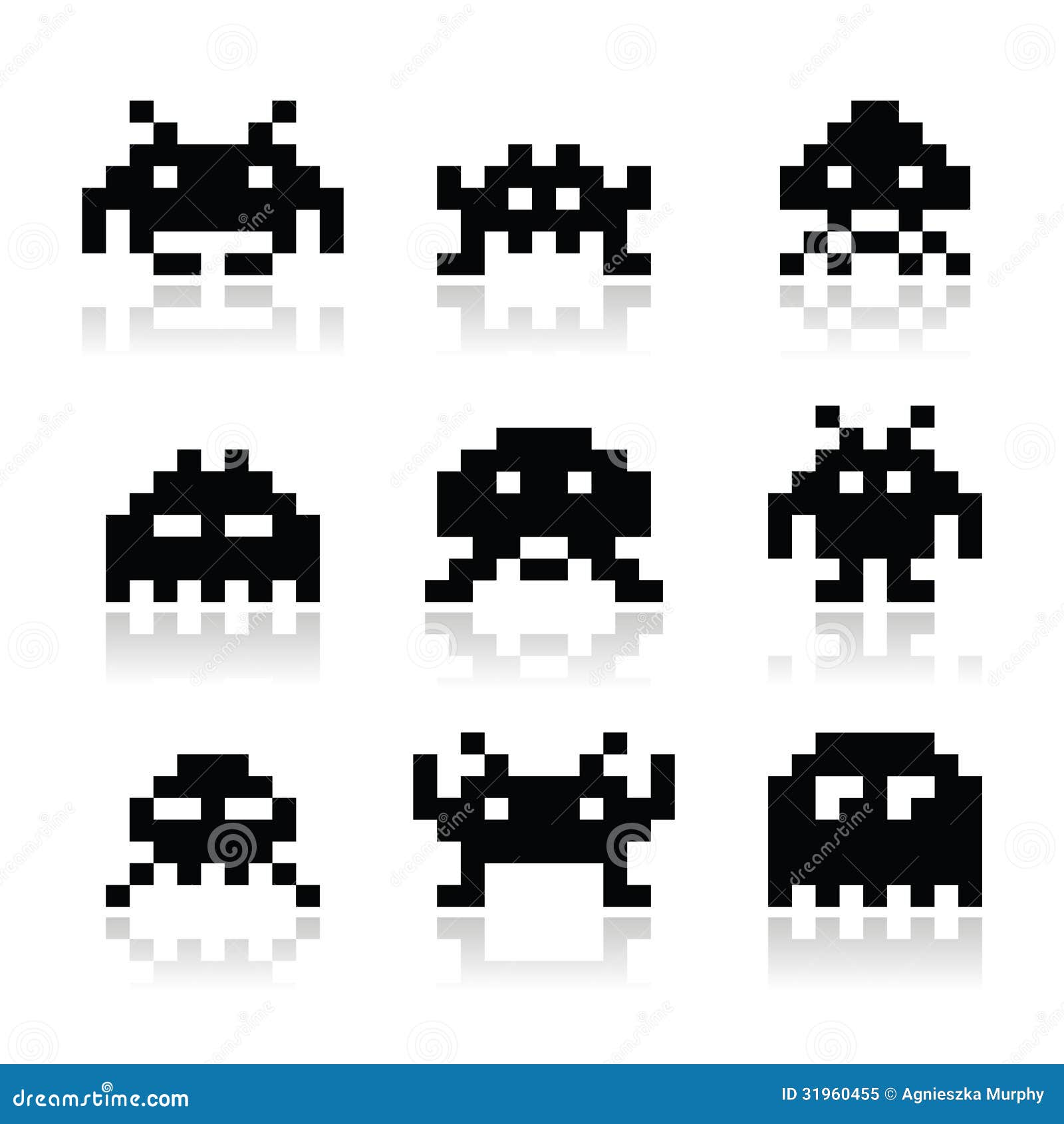 Space Invaders, 8bit Aliens Icons Set Editorial Image - Illustration of ...