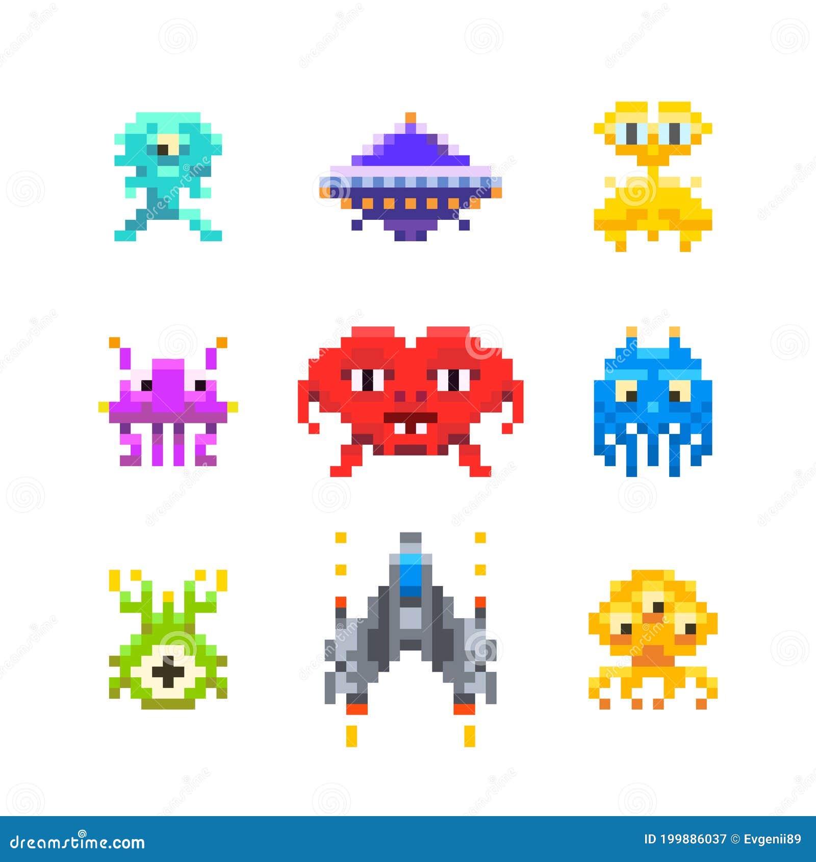 Space Invaders, Game Enemies In Pixel Art Style Cartoon Vector ...