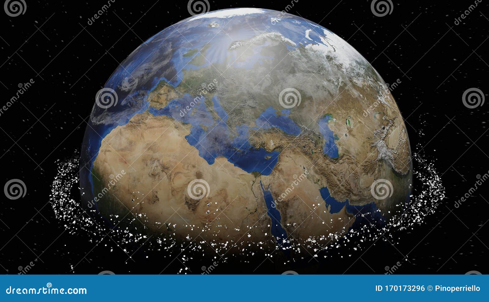 Space Junk Ring Around the Earth Viewed from Space Stock Illustration ...