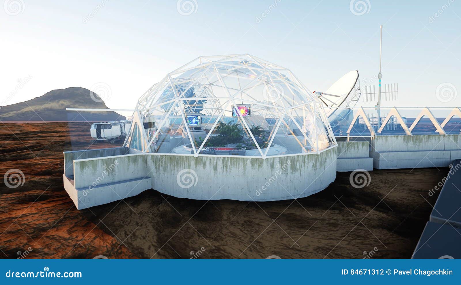 Space Laboratory. Life on Mars, Alien Planet. Plants in the Space. 3d ...