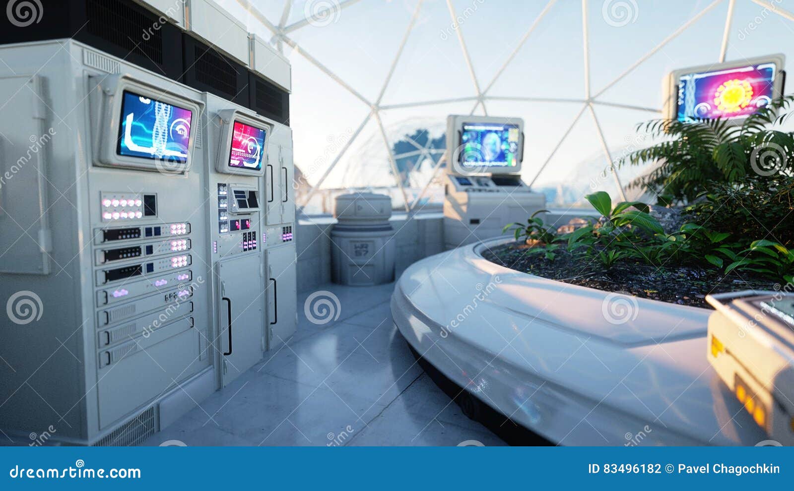Space Laboratory, Sci-fi Interior. Life on Mars, Alien Planet. Plants ...