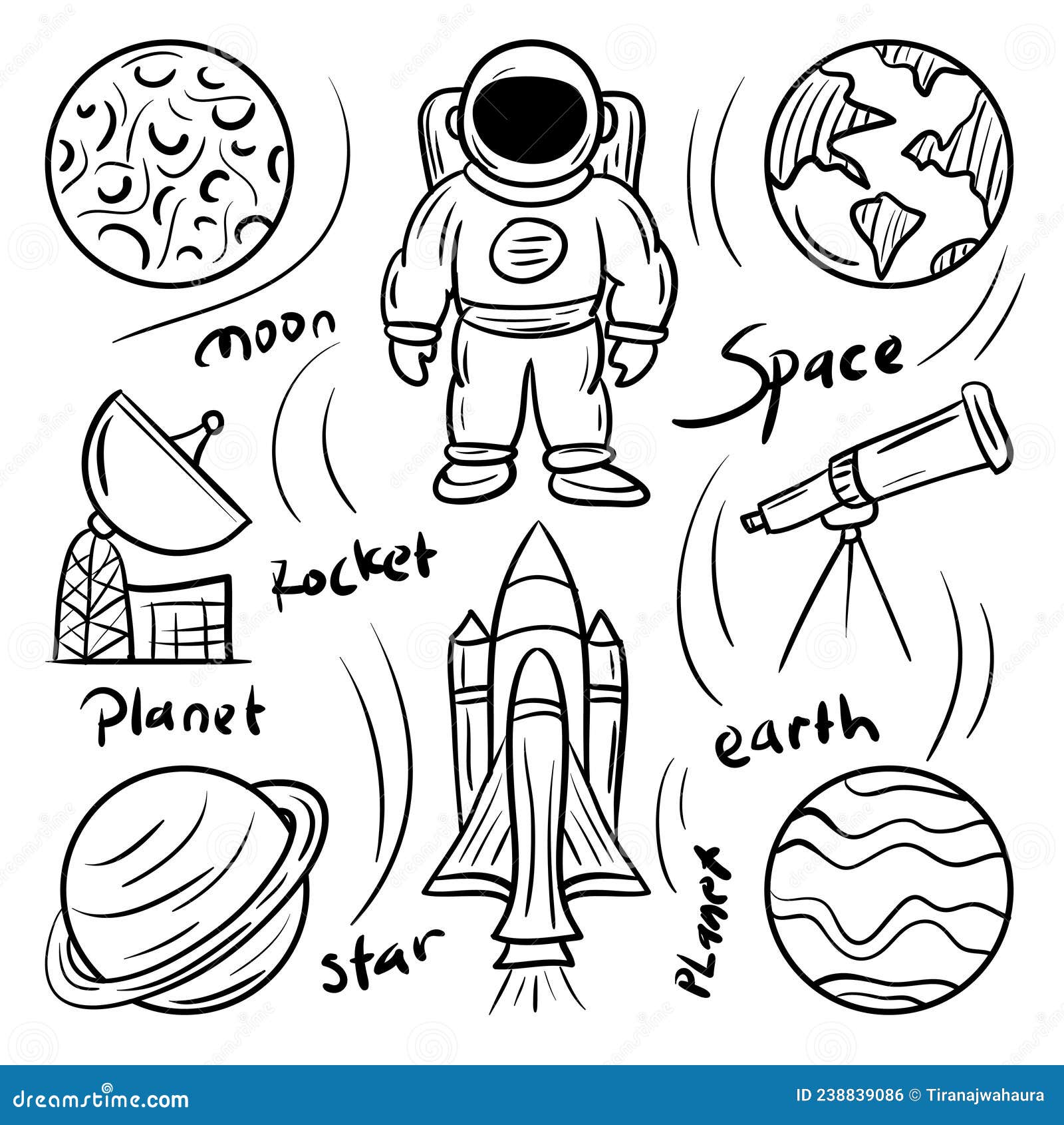 Space and Universe Doodle Vector Illustration Set Stock Vector ...