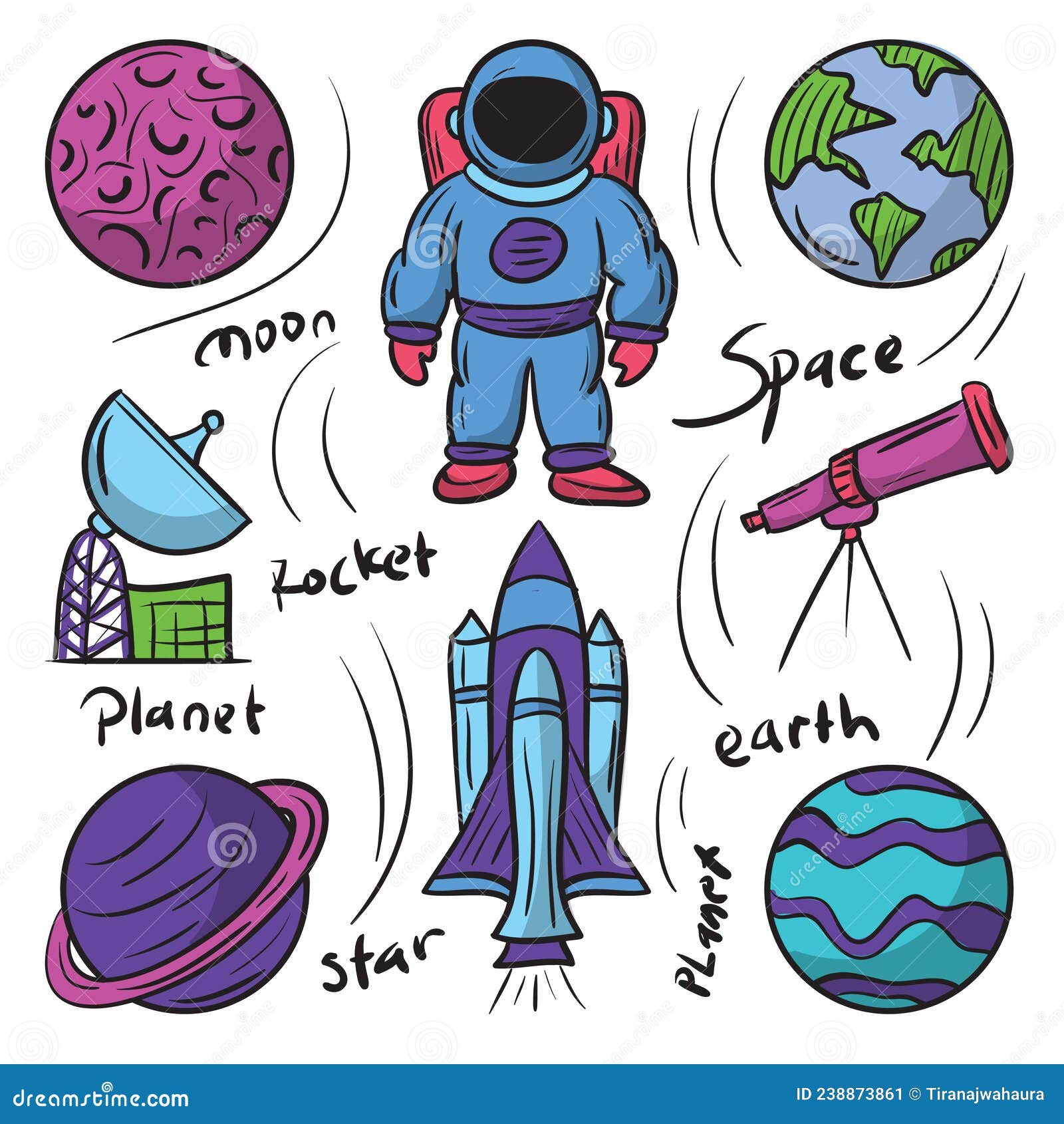 Colored Space and Universe Doodle Vector Illustration Stock Vector ...