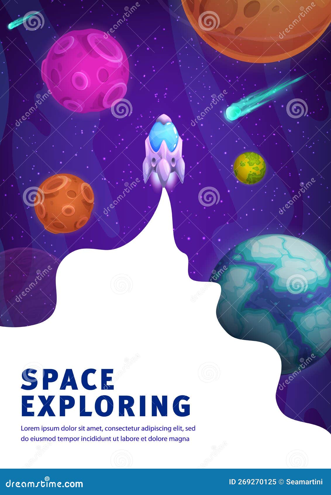Space Landing Page Galaxy Exploring Vector Poster Stock Illustration ...