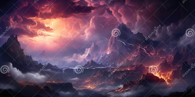 Space Landscape Alien Planet. Exploding Galaxy with Meteors and Clouds ...