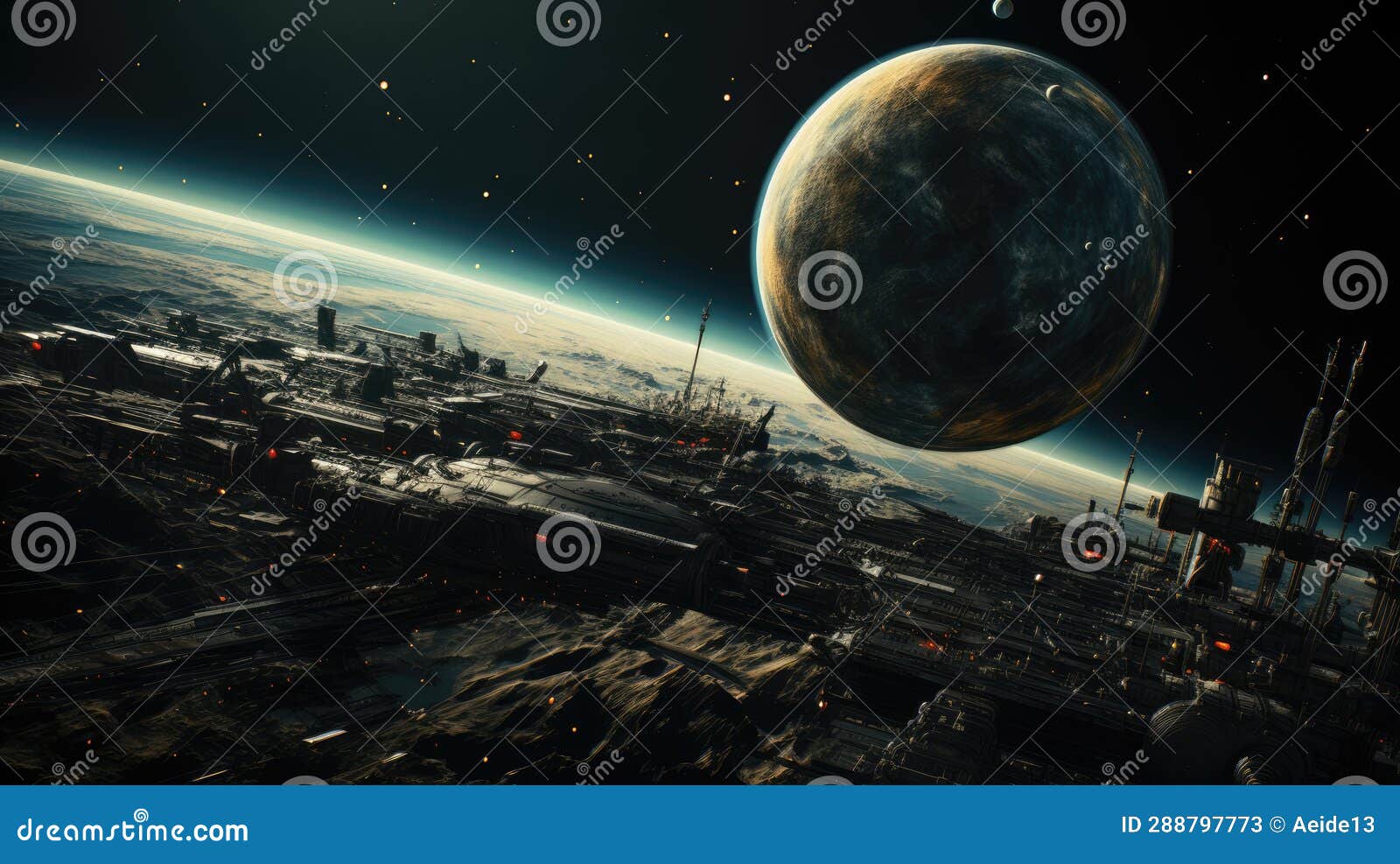 Space Landscape Alien Planet. Exploding Galaxy with Meteors and Clouds ...